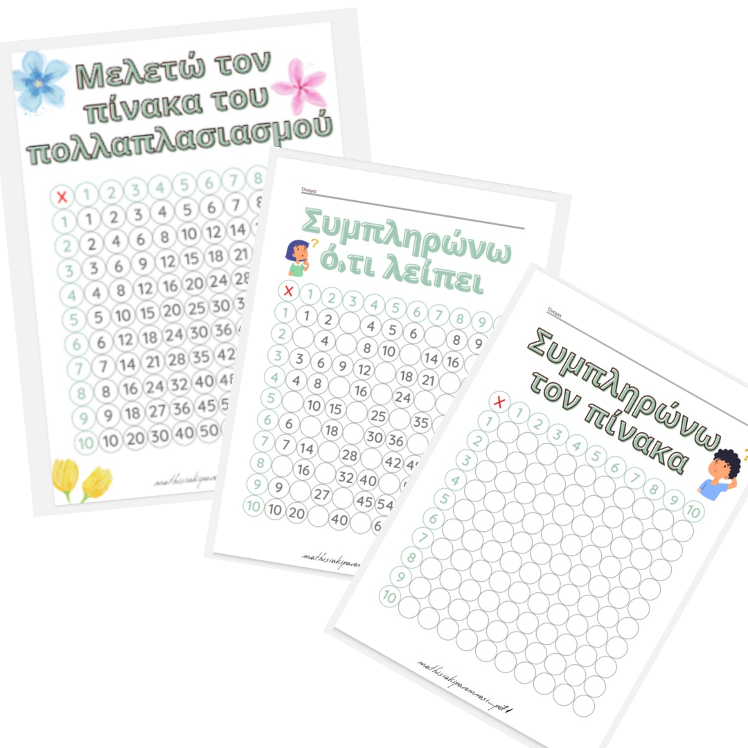 Πίνακας προπαίδειας και φύλλα εργασίας – Μαθησιακή Παρέμβαση – Ζιώγου ...