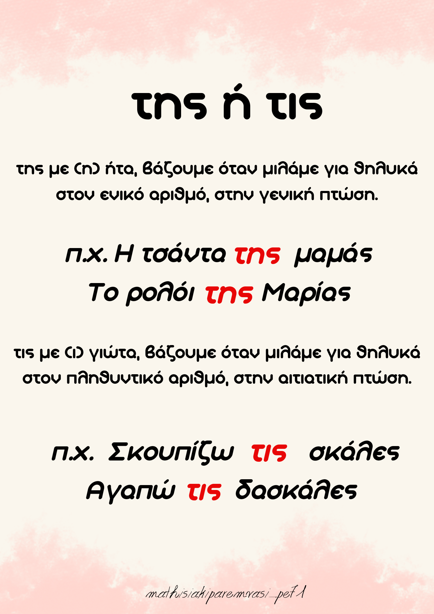 τις ή της, των ή τον – Μαθησιακή Παρέμβαση – Ζιώγου Ματίνα